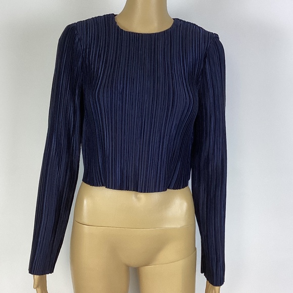 Tibi | Tops | Tibi Navy Blue Pleated Plisse Crop Top Xxs | Poshmark